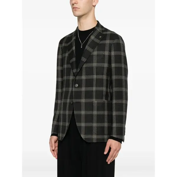 Tagliatore Grey Check Pattern Virgin Wool Blazer