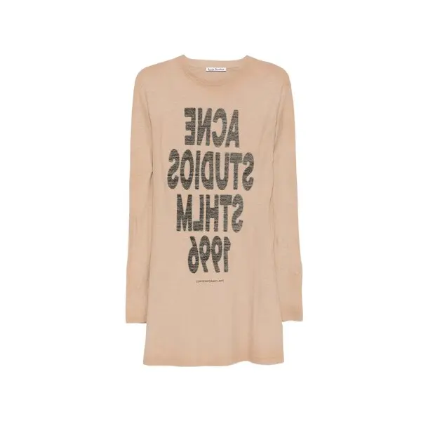 Acne Studios Long Sleeve Crewneck Logo Print Dress - Black