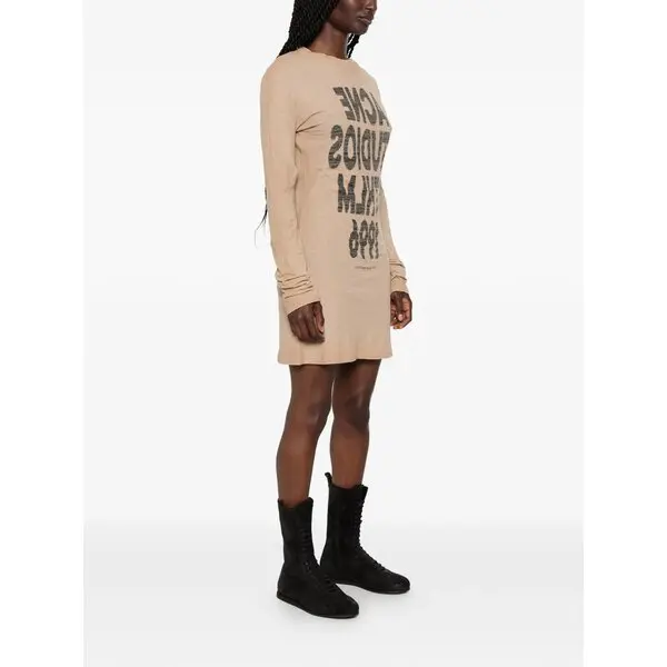 Acne Studios Long Sleeve Crewneck Logo Print Dress - Black