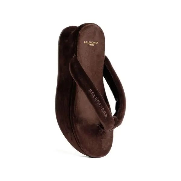 Balenciaga Velvet Platform Flip-flops - Brown