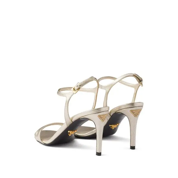 Prada Tone Leather Strappy Sandals - Gold