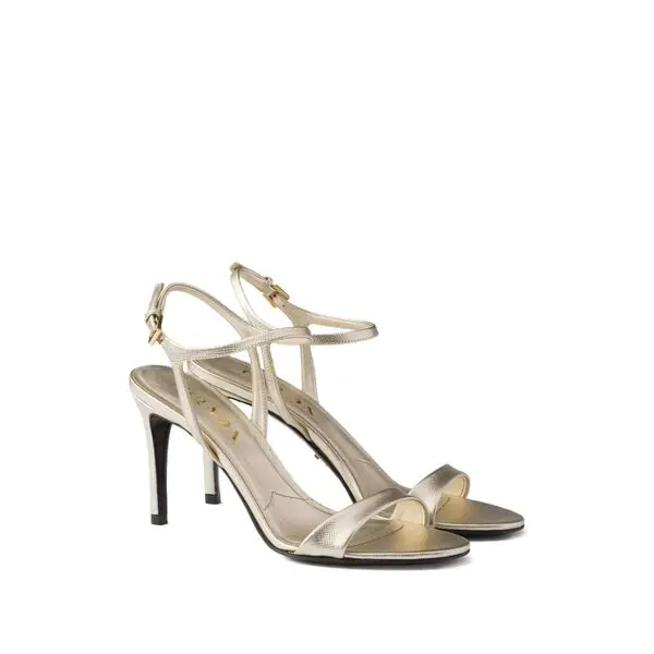 Prada Tone Leather Strappy Sandals - Gold
