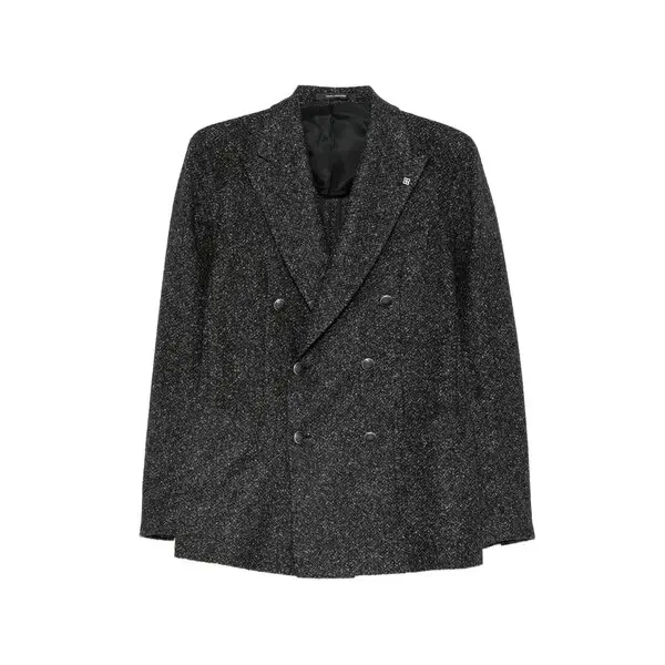 Tagliatore Double-breasted Peak Lapel Textured Blazer - Gray