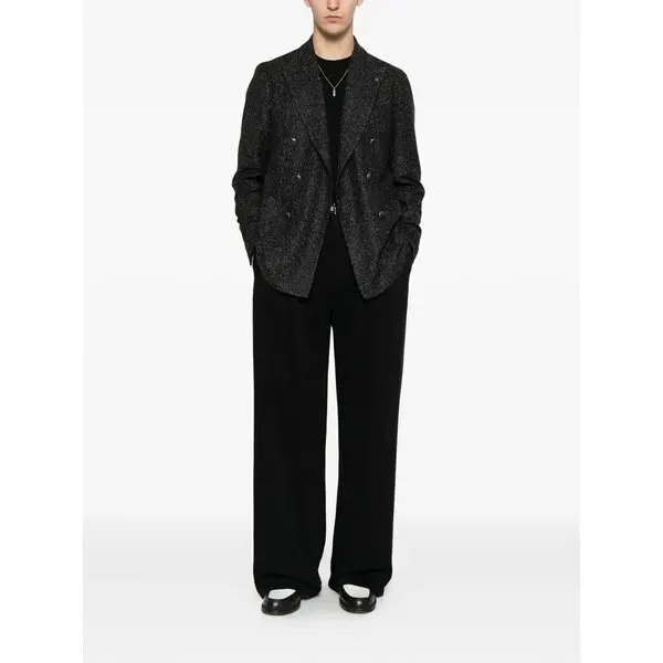 Tagliatore Double-breasted Peak Lapel Textured Blazer - Gray