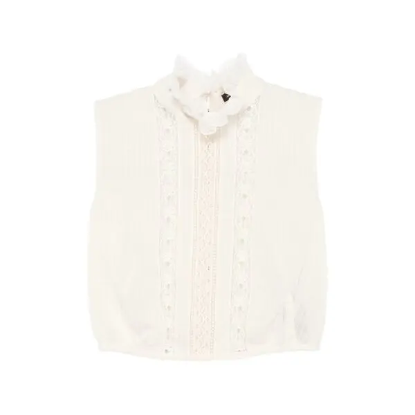 ANN DEMEULEMEESTER Sleeveless High Neck Cropped Top With Lace Inserts - Blue