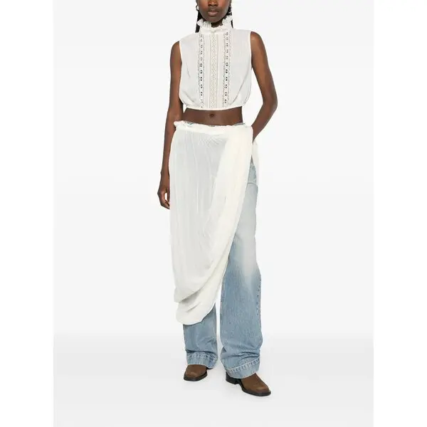 ANN DEMEULEMEESTER Sleeveless High Neck Cropped Top With Lace Inserts