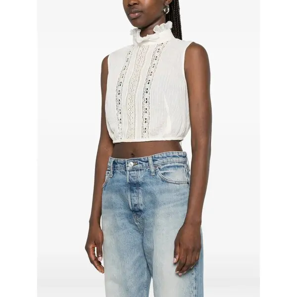ANN DEMEULEMEESTER Sleeveless High Neck Cropped Top With Lace Inserts