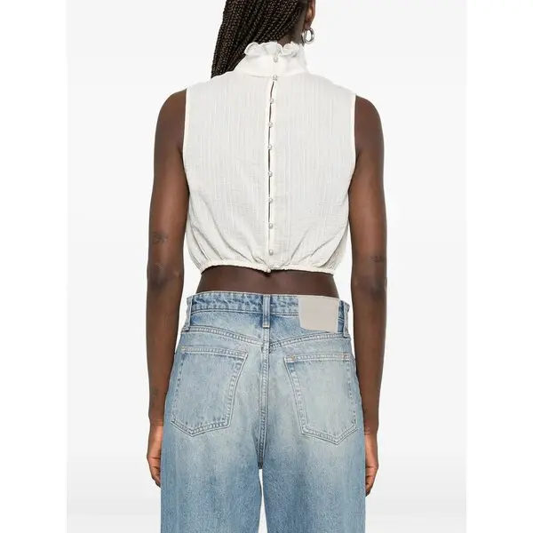 ANN DEMEULEMEESTER Sleeveless High Neck Cropped Top With Lace Inserts