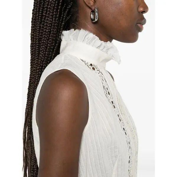 ANN DEMEULEMEESTER Sleeveless High Neck Cropped Top With Lace Inserts