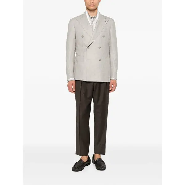 Tagliatore Grey Check Pattern Wool, Silk, Linen, Alpaca And Polyamide Blazer