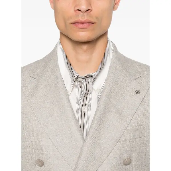 Tagliatore Grey Check Pattern Wool, Silk, Linen, Alpaca And Polyamide Blazer - Gray