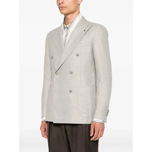 Tagliatore Grey Check Pattern Wool, Silk, Linen, Alpaca And Polyamide Blazer - Gray