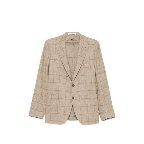 Tagliatore Checked Blazer With Notched Lapel - Cream