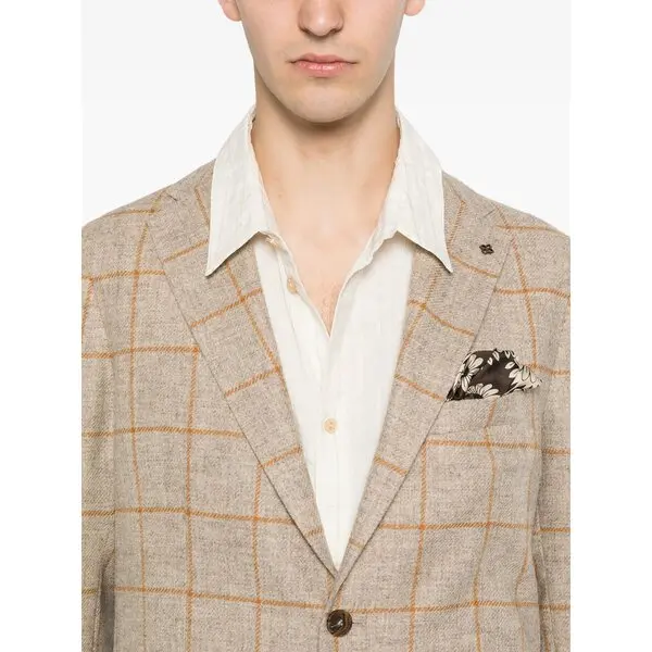 Tagliatore Checked Blazer With Notched Lapel - Cream