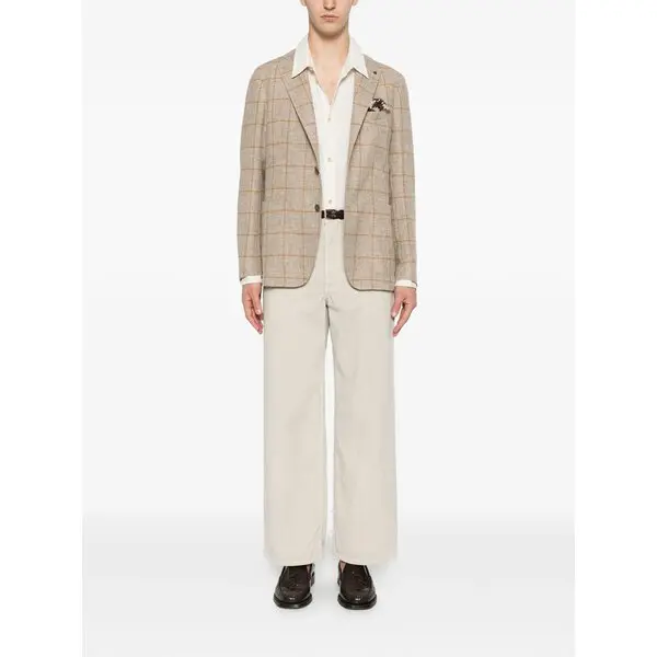 Tagliatore Checked Blazer With Notched Lapel - Cream