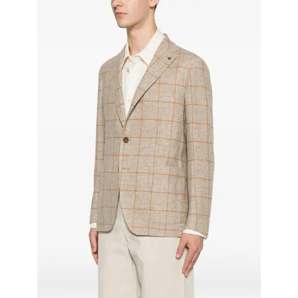 Tagliatore Checked Blazer With Notched Lapel - Cream