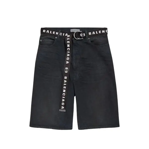 Balenciaga Denim Shorts With Logo Waistband