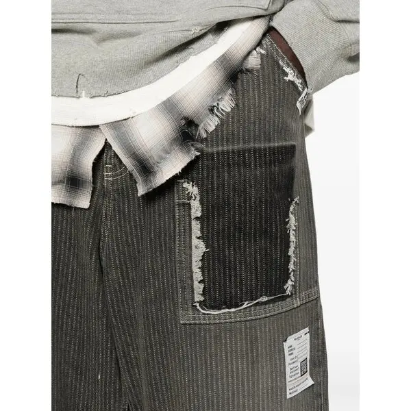 Mihara Yasuhiro Grey Pinstriped Wide-leg Jeans With Paint Splatter Detail
