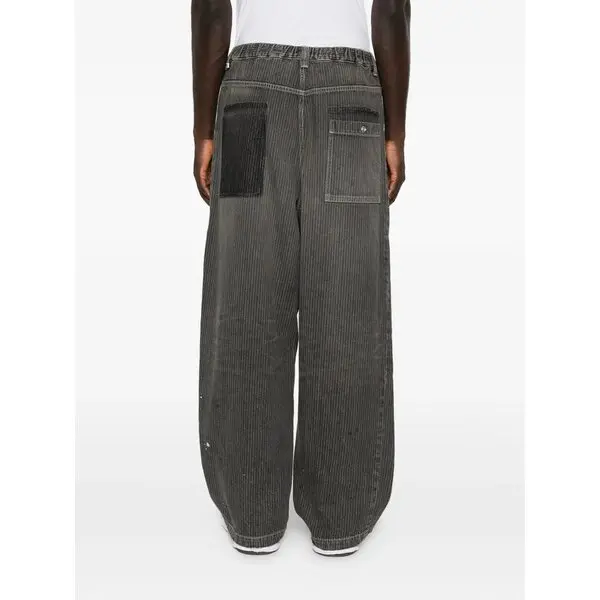 Mihara Yasuhiro Grey Pinstriped Wide-leg Jeans With Paint Splatter Detail