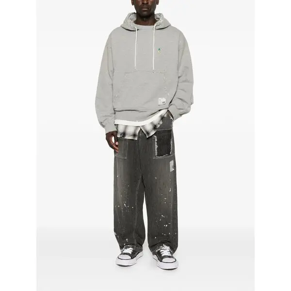 Mihara Yasuhiro Grey Pinstriped Wide-leg Jeans With Paint Splatter Detail