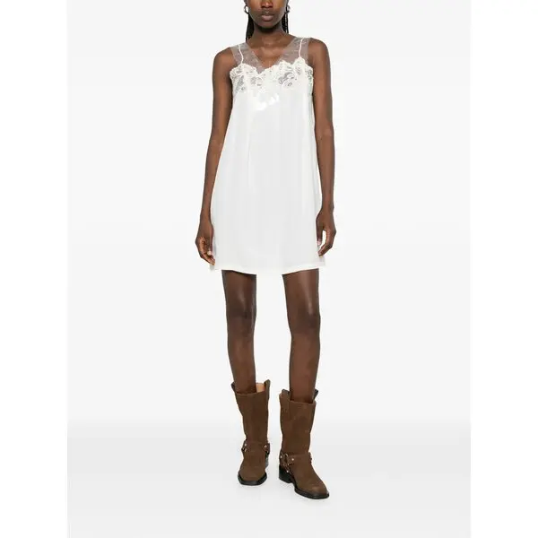MAISON MARGIELA White Lace Trimmed Tulle Overlay Dress