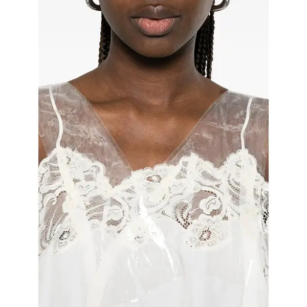 MAISON MARGIELA White Lace Trimmed Tulle Overlay Dress