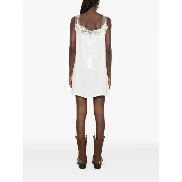 MAISON MARGIELA White Lace Trimmed Tulle Overlay Dress
