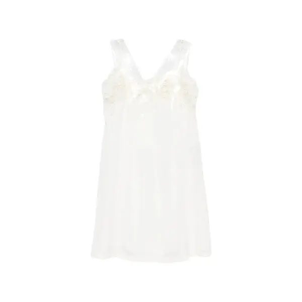 MAISON MARGIELA White Lace Trimmed Tulle Overlay Dress - Brown