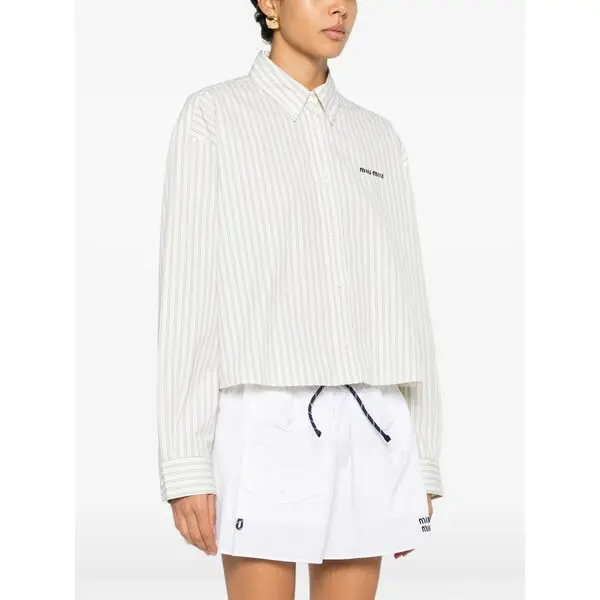 Miu Miu Striped Cotton Cropped Shirt