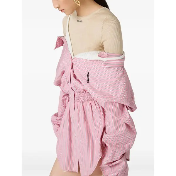 Miu Miu Striped Long Sleeve Shirt Dress