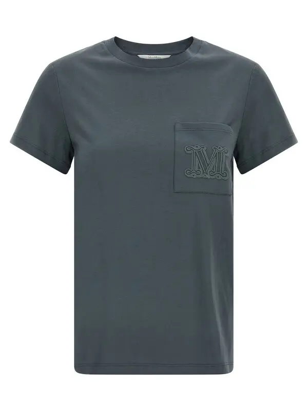 Max Mara Papaia Cotton T-shirt With Monogram Pocket - Gray