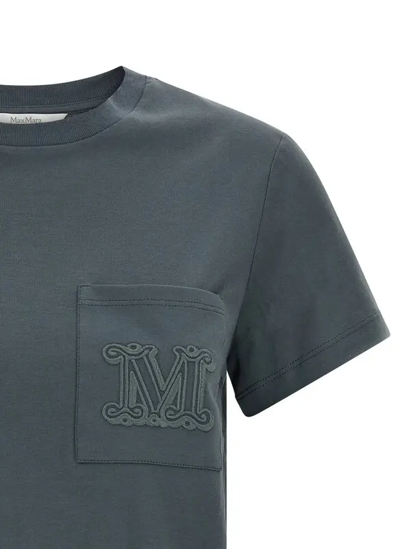 Max Mara Papaia Cotton T-shirt With Monogram Pocket - Gray
