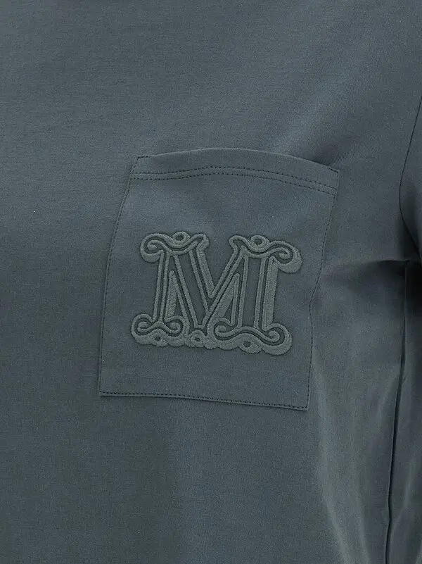 Max Mara Papaia Cotton T-shirt With Monogram Pocket - Gray