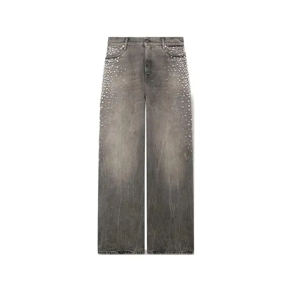 GOLDEN GOOSE Grey Denim Boyfriend Jeans With Stud Embellishment - Gray