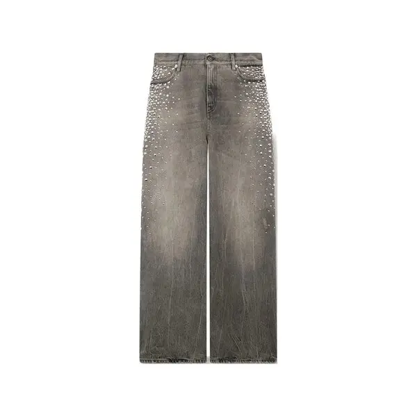 GOLDEN GOOSE Grey Denim Boyfriend Jeans With Stud Embellishment - Gray
