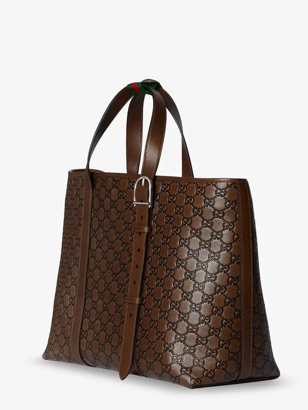 Gucci Gg Emblem Embossed Leather Shopping Bag - Multicolor