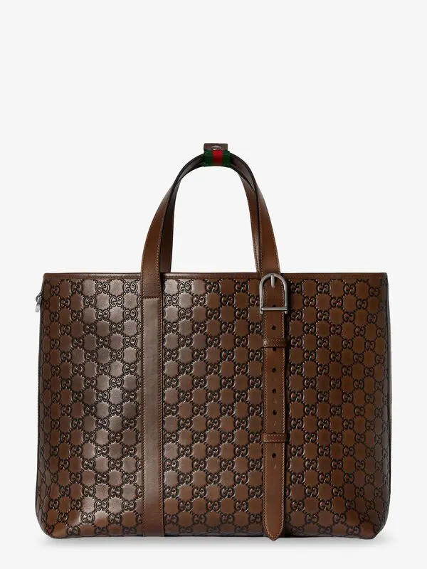 Gucci Gg Emblem Embossed Leather Shopping Bag - Multicolor
