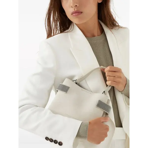 Brunello Cucinelli Calf Leather Tote Bag With Monili Chain Detail