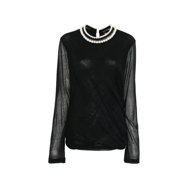 Junya Watanabe Pearl Embellishment Long Sleeve Top - Black