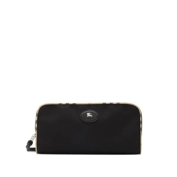 Burberry Travel Pouch With Signature Check Trim - Black