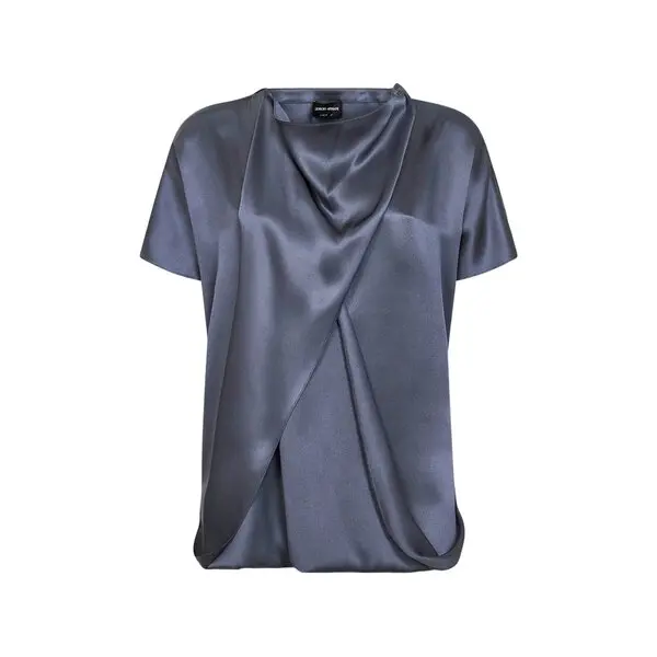 Giorgio Armani Draped Silk Blouse - Blue