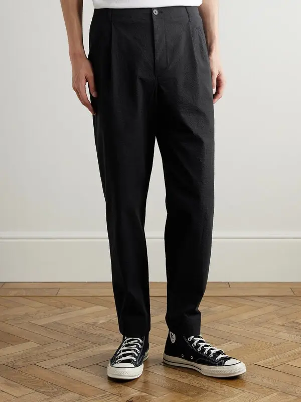 Folk Assembly" Straight-leg Pleated Cotton-blend Seersucker Trousers