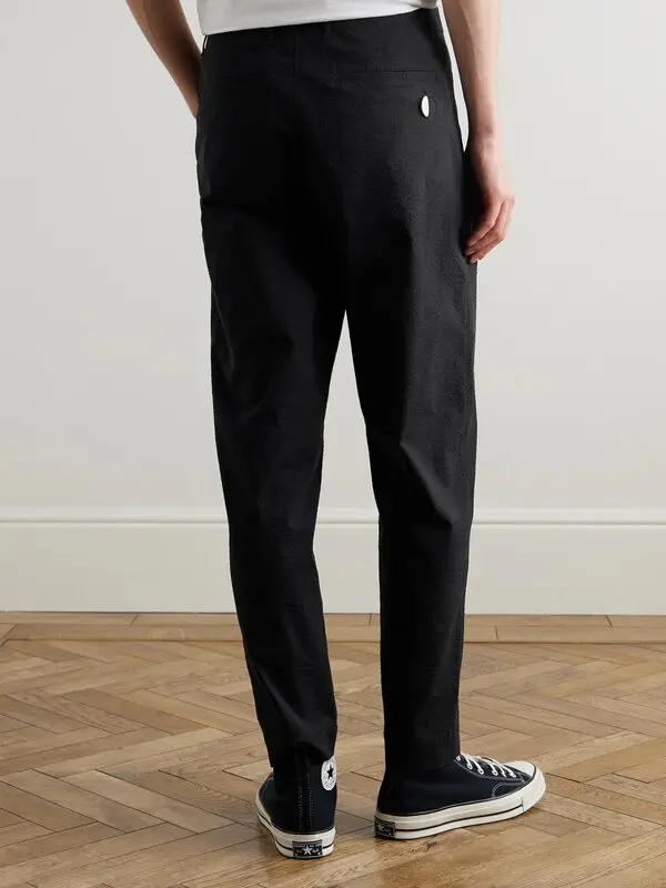 Folk Assembly" Straight-leg Pleated Cotton-blend Seersucker Trousers