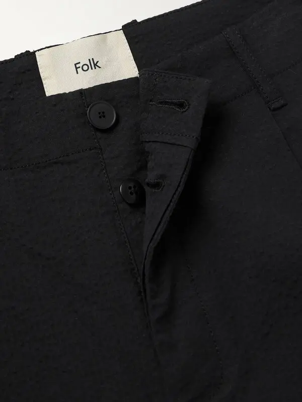 Folk Assembly" Straight-leg Pleated Cotton-blend Seersucker Trousers