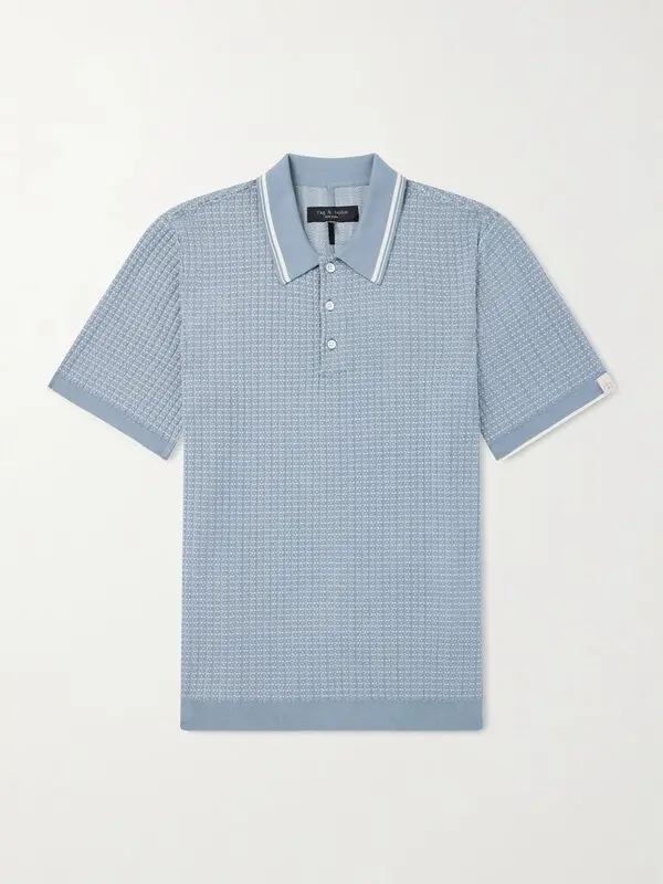Rag & Bone Harvey Ribbed Cotton-blend Polo Shirt - Blue