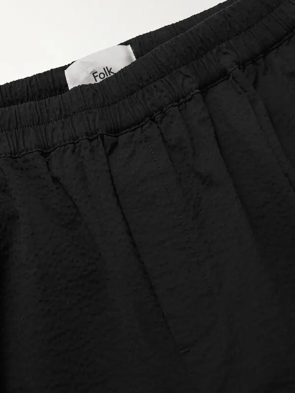 Folk Assembly Wide-leg Cotton-blend Seersucker Shorts