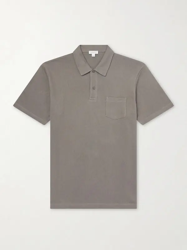 Sunspel Riviera Cotton-mesh Polo Shirt - Gray