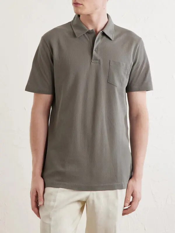 Sunspel Riviera Cotton-mesh Polo Shirt - Gray