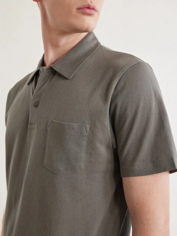 Sunspel Riviera Cotton-mesh Polo Shirt - Gray