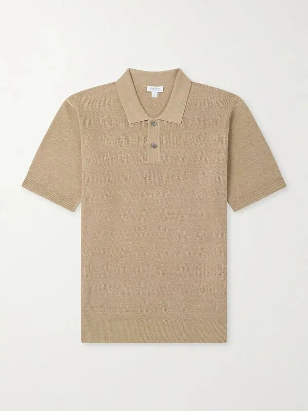 Sunspel Honeycomb-knit Linen And Silk-blend Polo Shirt
